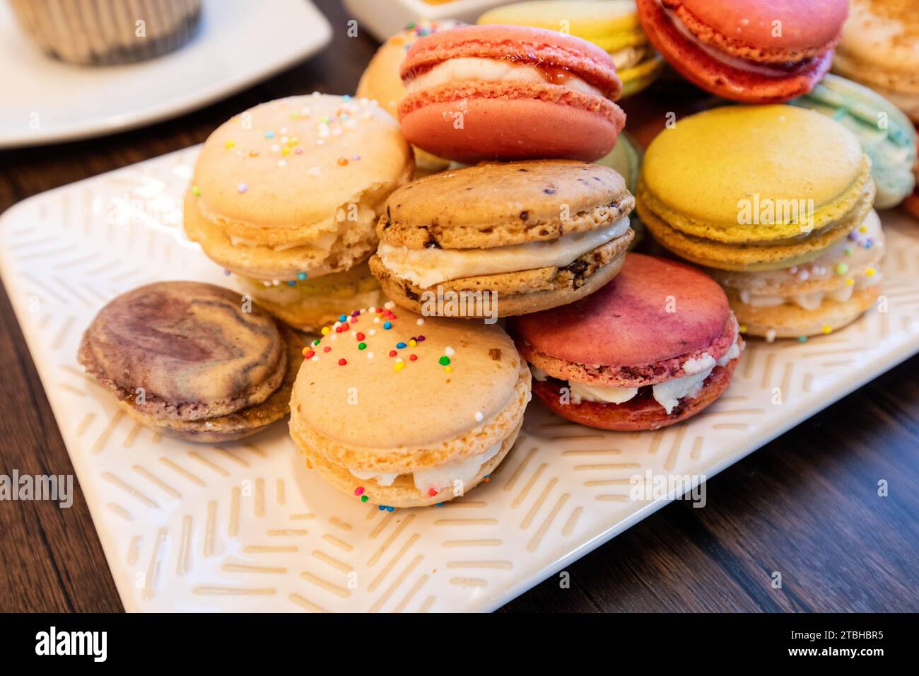 Colorful Macaron on Party Tray Stock Photo - Alamy