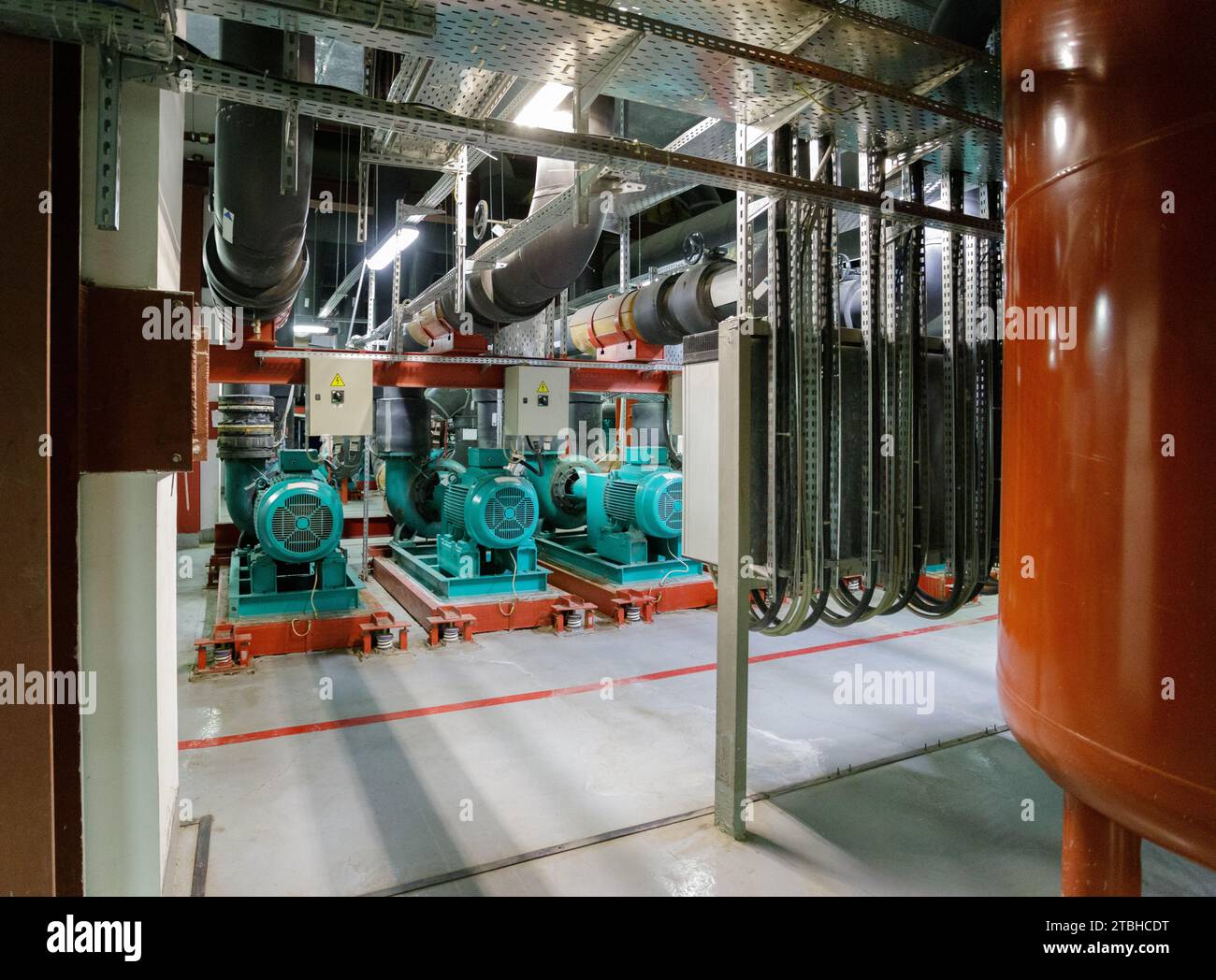 a technical room with exhaust system of a large building. Industrial ...