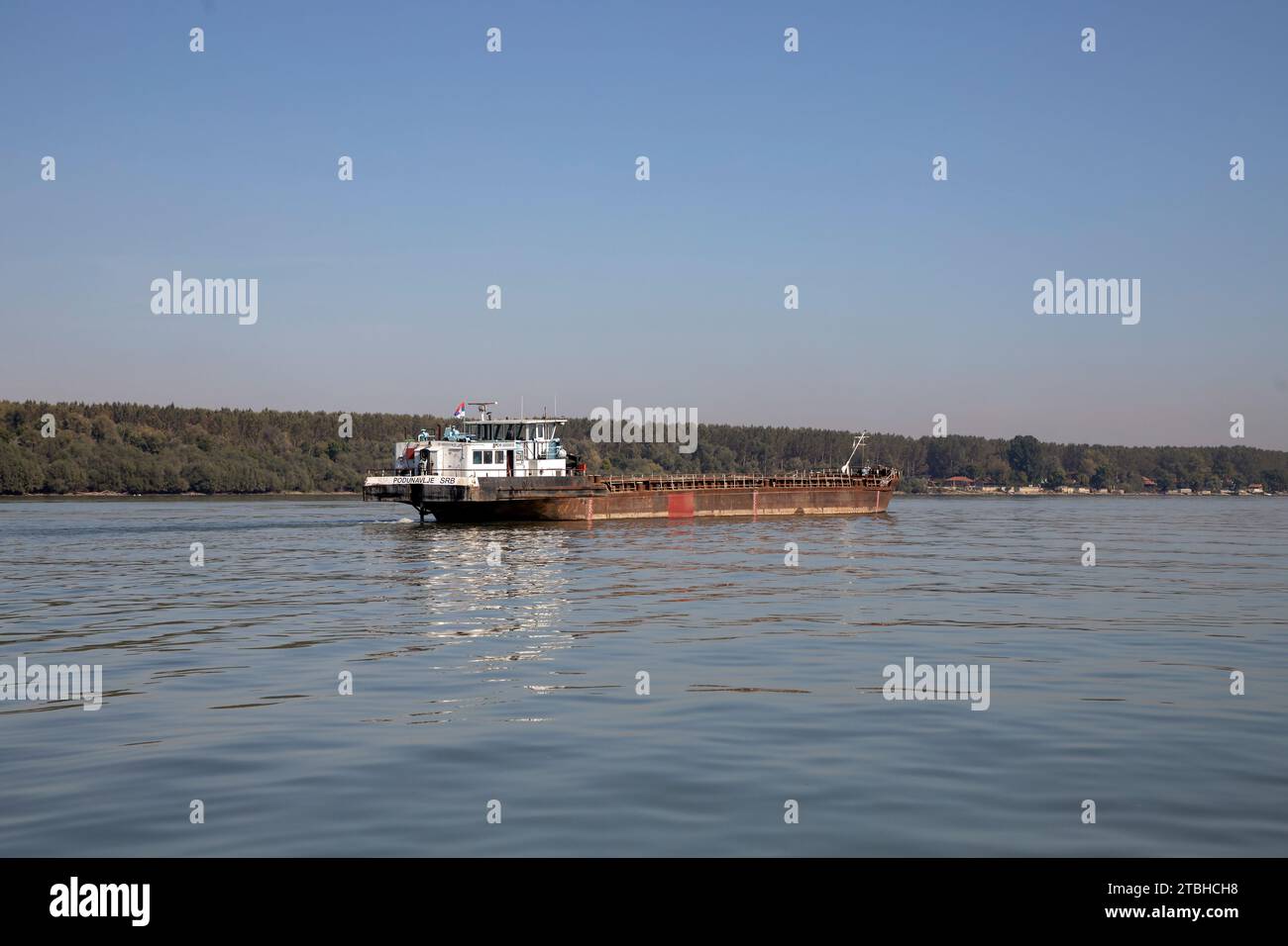 An old river barge sailing down the Danube River Stock Photo - Alamy