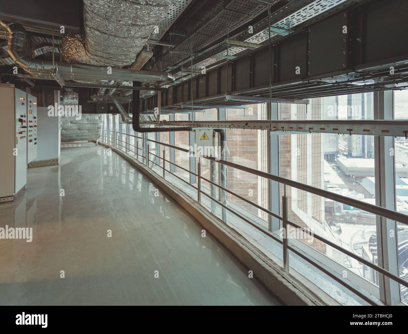 a technical room with exhaust system of a large building. Industrial ...