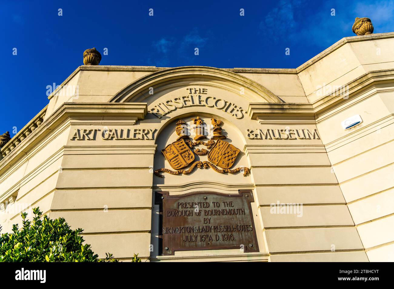The Russell Cotes Art Gallery & Museum against a blue sky, Bournemouth ...