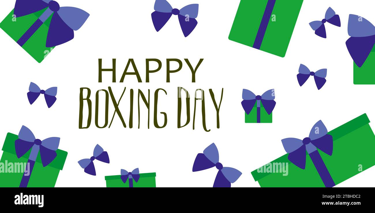 Happy boxing day Banner. Vector illustration with Trendy color gift boxes with bows and ...