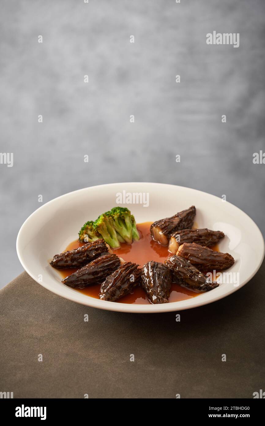 Braised Stuffed Prawn paste in Morel Mushrooms in Abalone Sauce Stock ...