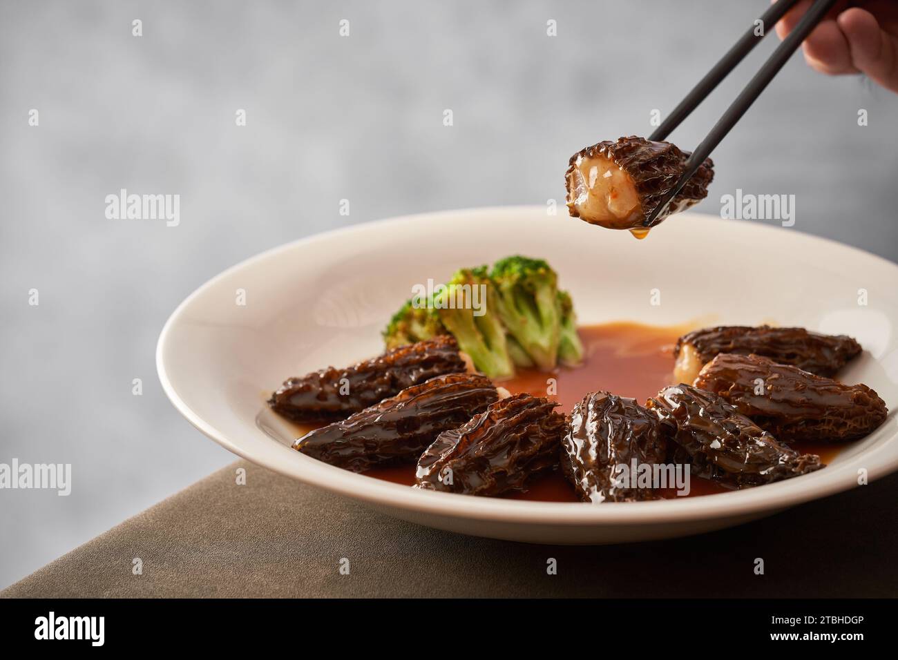 Braised Stuffed Prawn paste in Morel Mushrooms in Abalone Sauce Stock ...