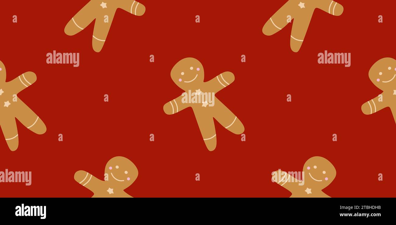 Gingerbread man on Red seamless pattern. Sweet Christmas Holidays ...