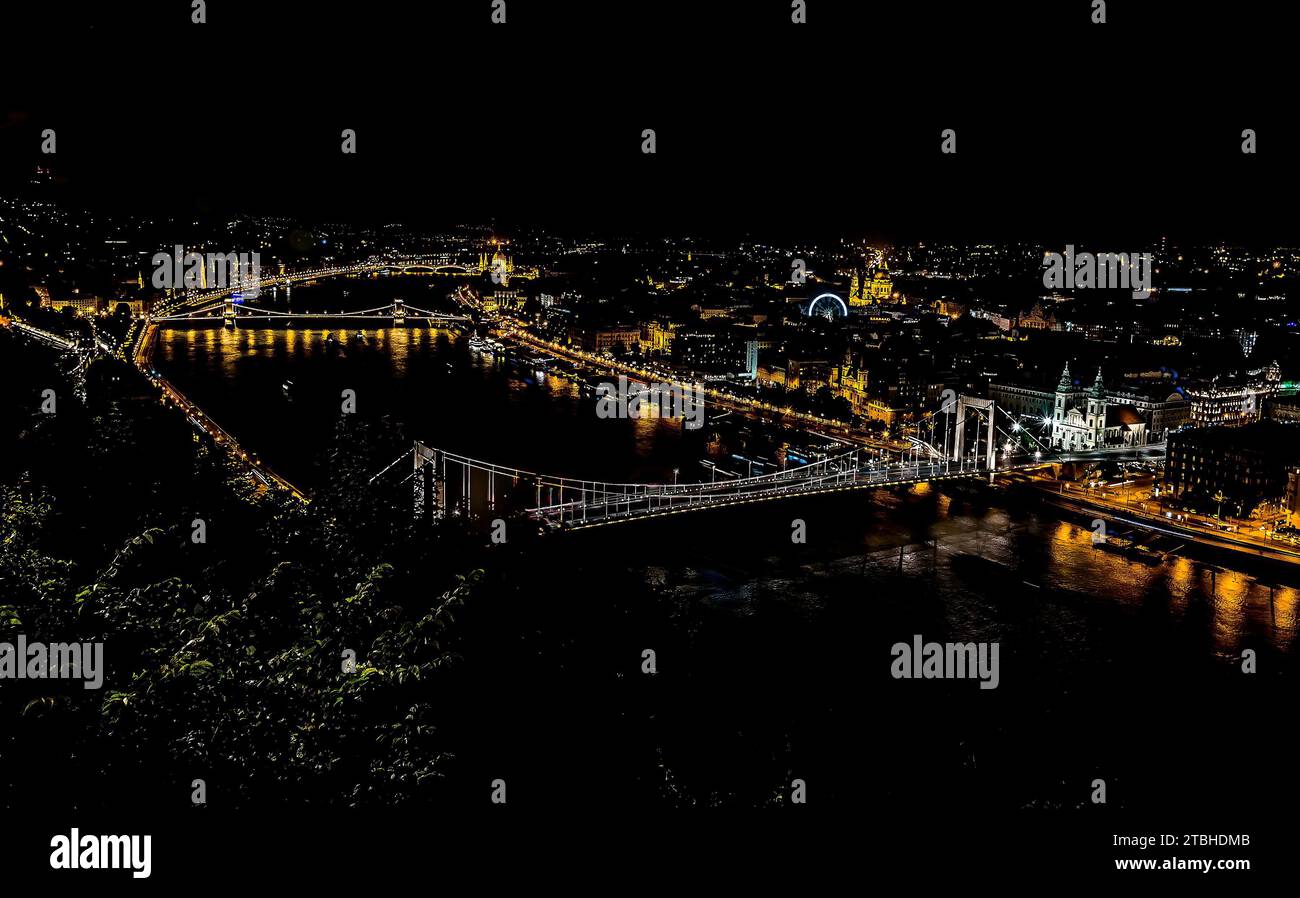 The lights and bridges of Budapest at night in summertime Stock Photo ...
