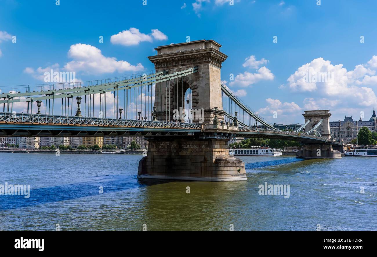 The Chain Bridge across the River Danube in Budapest viewed from the ...