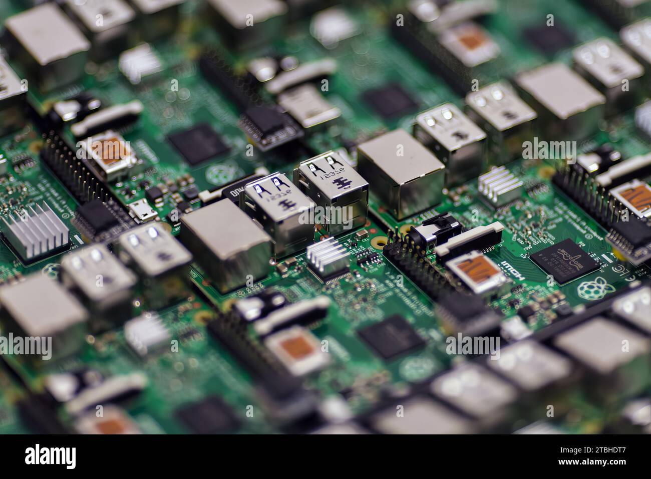 Michrochip, comptuer processor and motherboard, computer circuits and details close view photo ...
