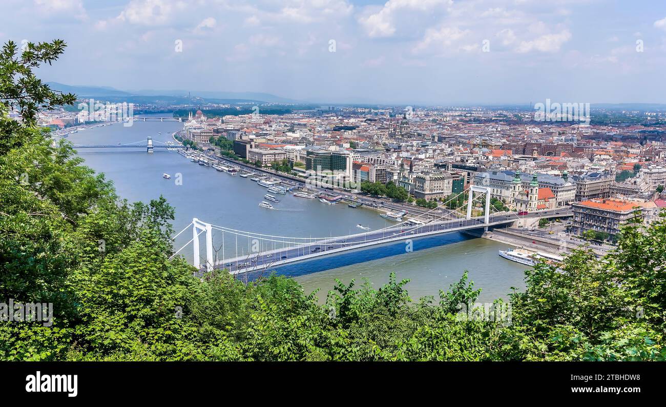 A view of the River Danube in Budapest from the Gellert Hill above the ...