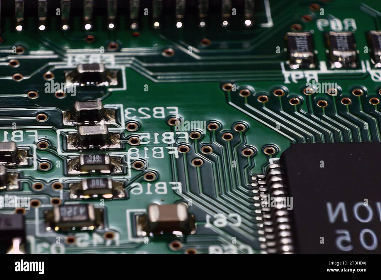 Michrochip, comptuer processor and motherboard, computer circuits and details close view photo ...
