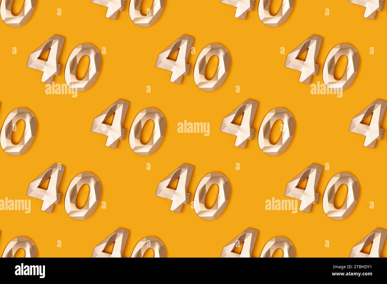 Repetitive pattern made of golden number 40 on a yellow background ...