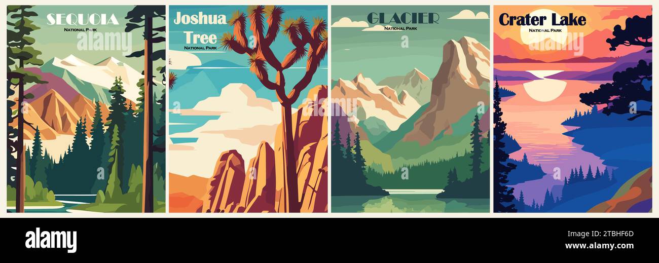 Set of Retro National Parks USA posters vector art Stock Vector Image ...