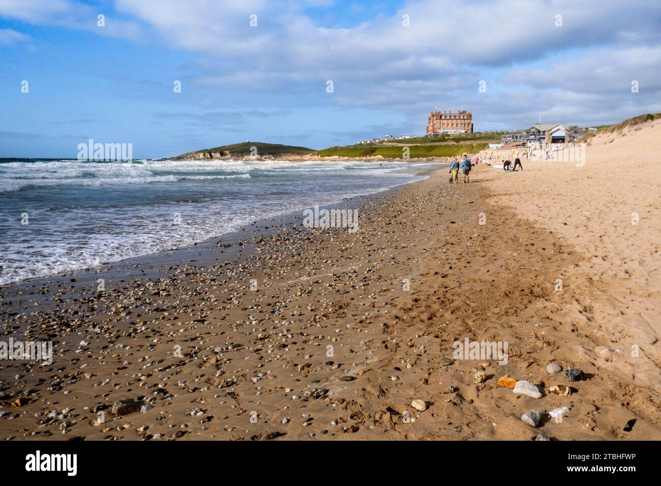 High tide at the end of the day at the iconic Fistral Beach in Newquay ...