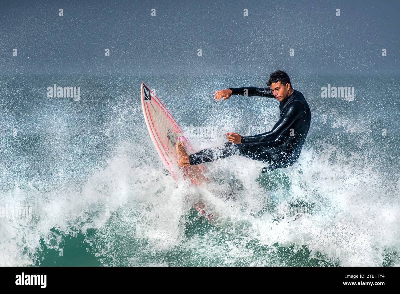 Spectacular surfing action at Fistral in Newquay in Cornwall in the UK ...