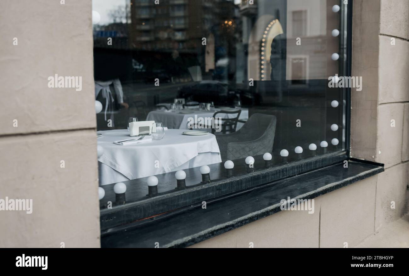 classic European bistro. modern restaurant through the window Stock ...