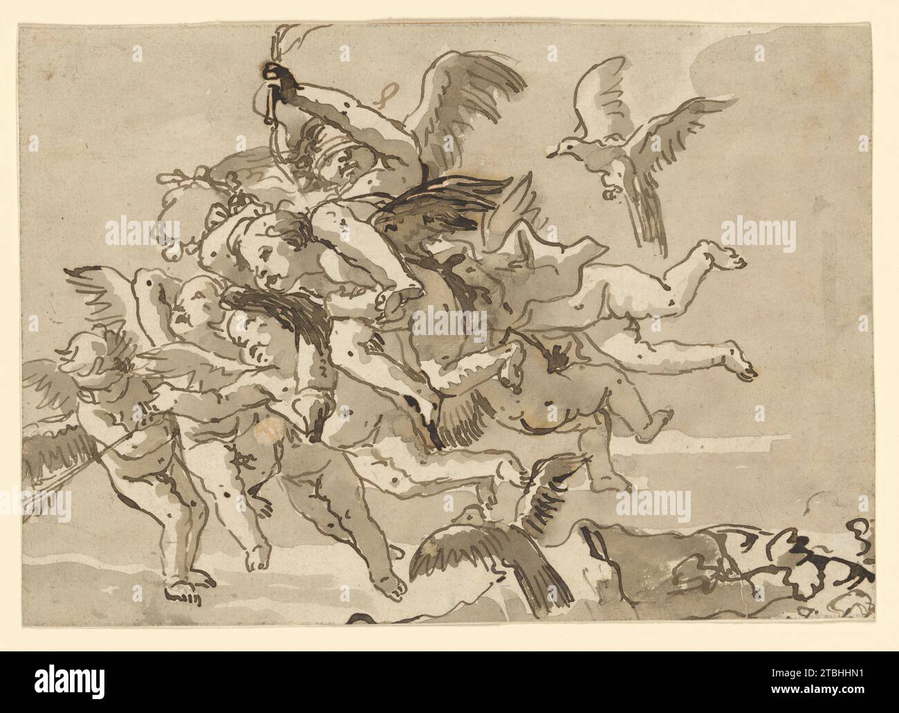 Cupid Blindfolded, Carried Through the Sky by Seven Winged Putti 1975 ...