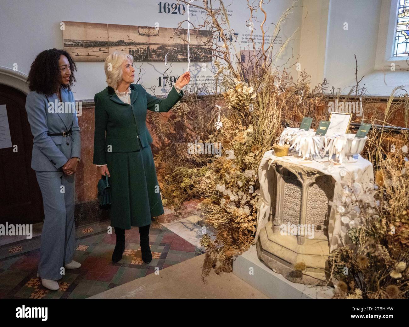 Queen Camilla is shown a display by Hazel Gardiner as she opens Winter ...