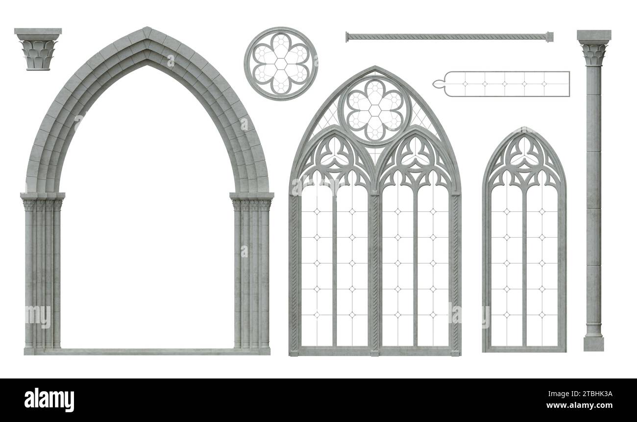 3D illustration. Set of gothic cathedral window elements textures Stock Photo - Alamy