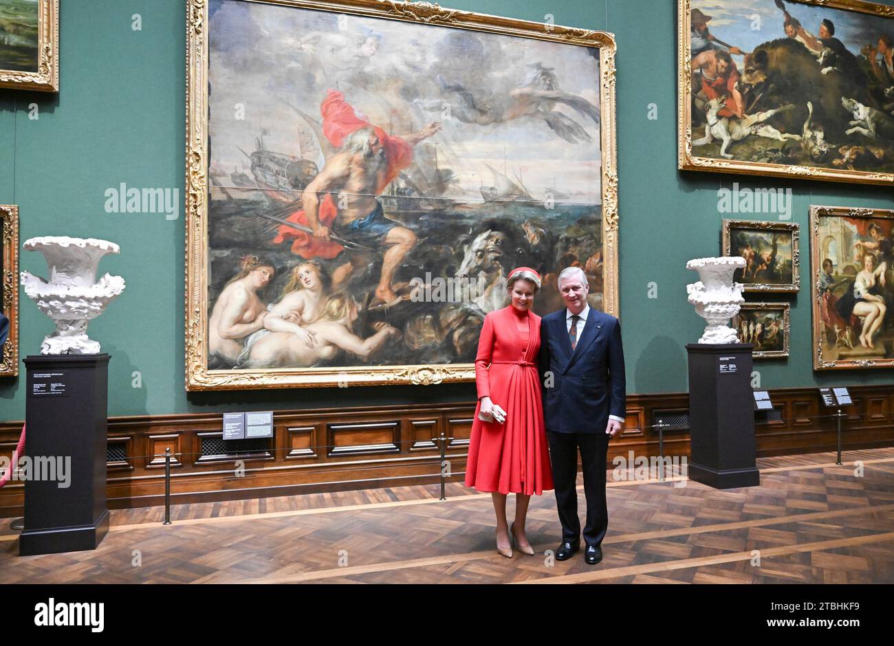 Belgium's Queen Mathilde and King Philippe stand in front of the ...