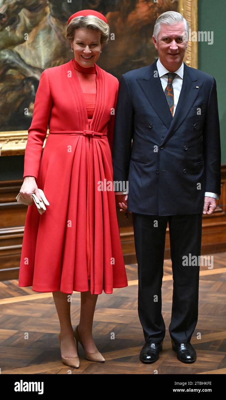 Belgium's Queen Mathilde and King Philippe stand in front of the ...