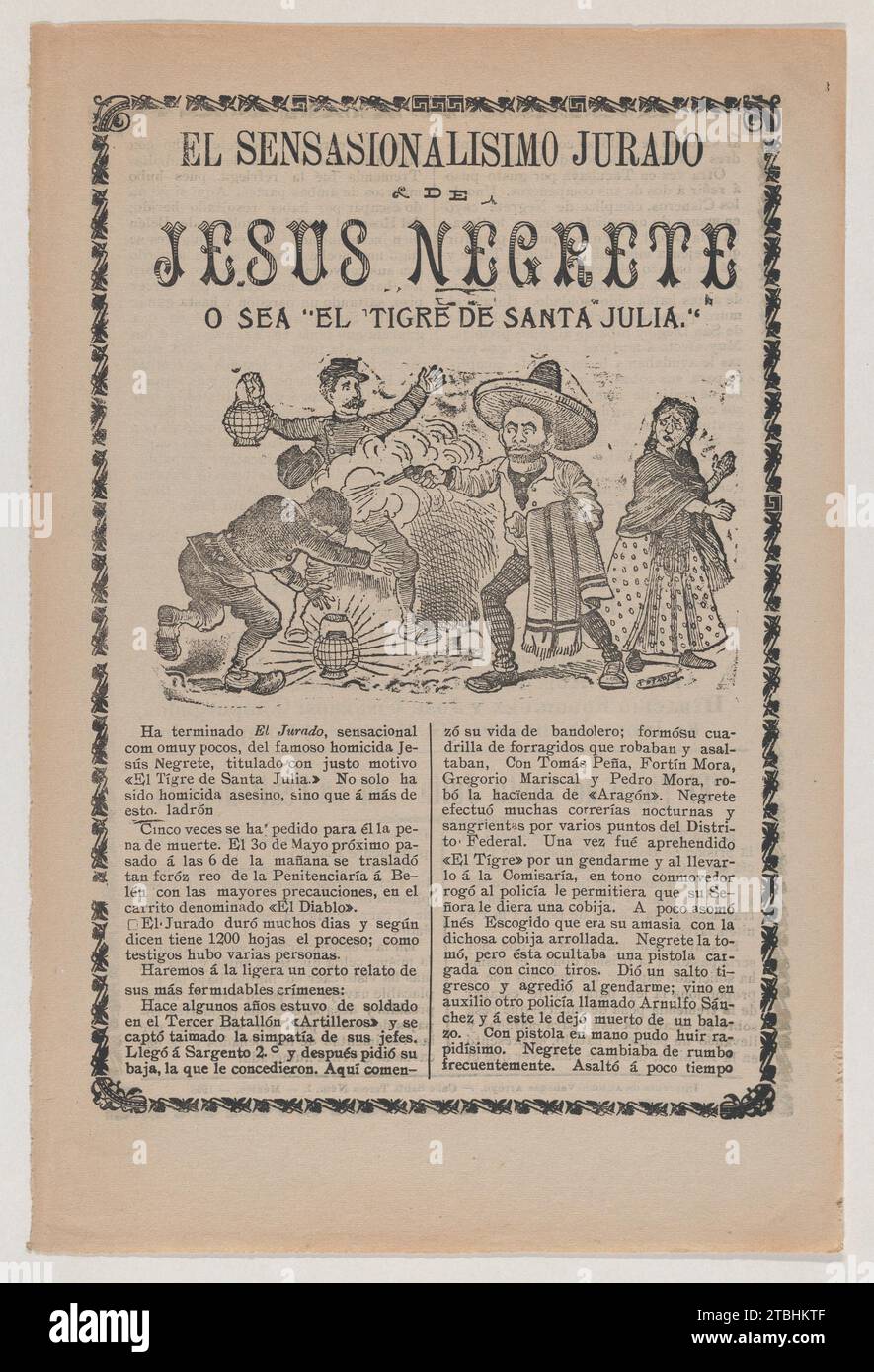 Broadsheet relating to the sensational trial of Jesus Negrete 'El tigre ...
