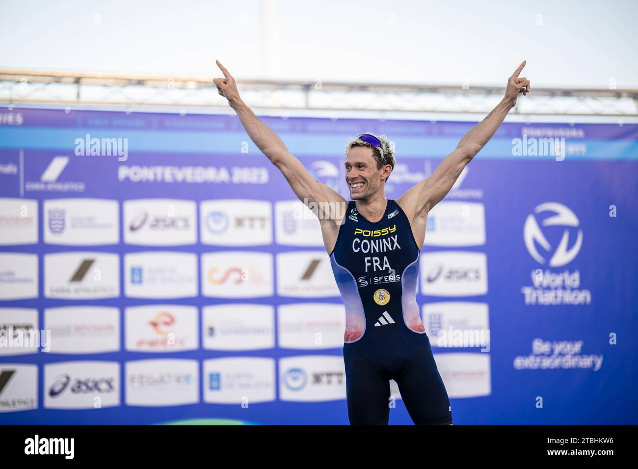 Dorian Coninx at the award ceremony as winner in Pontevedra in the 2023 ...