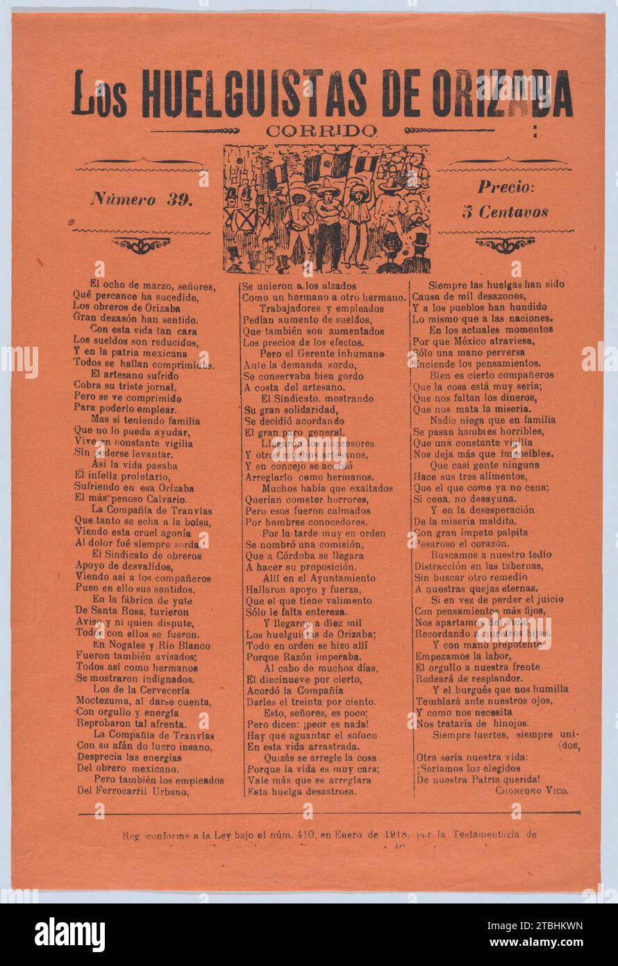 Broadsheet relating to a worker's strike in Orizaba, workers holding up ...