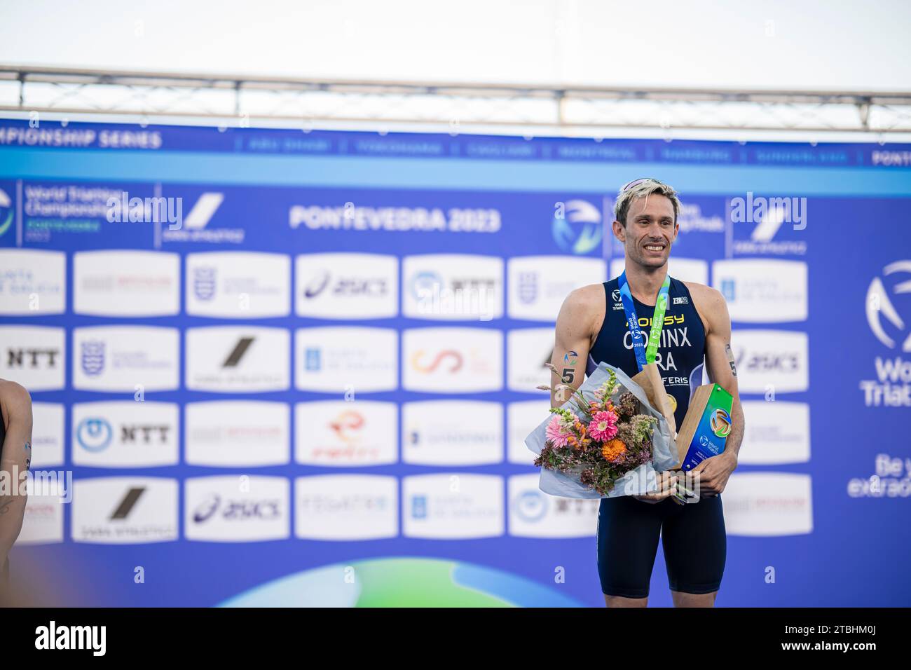 Dorian Coninx at the award ceremony as winner in Pontevedra in the 2023 ...