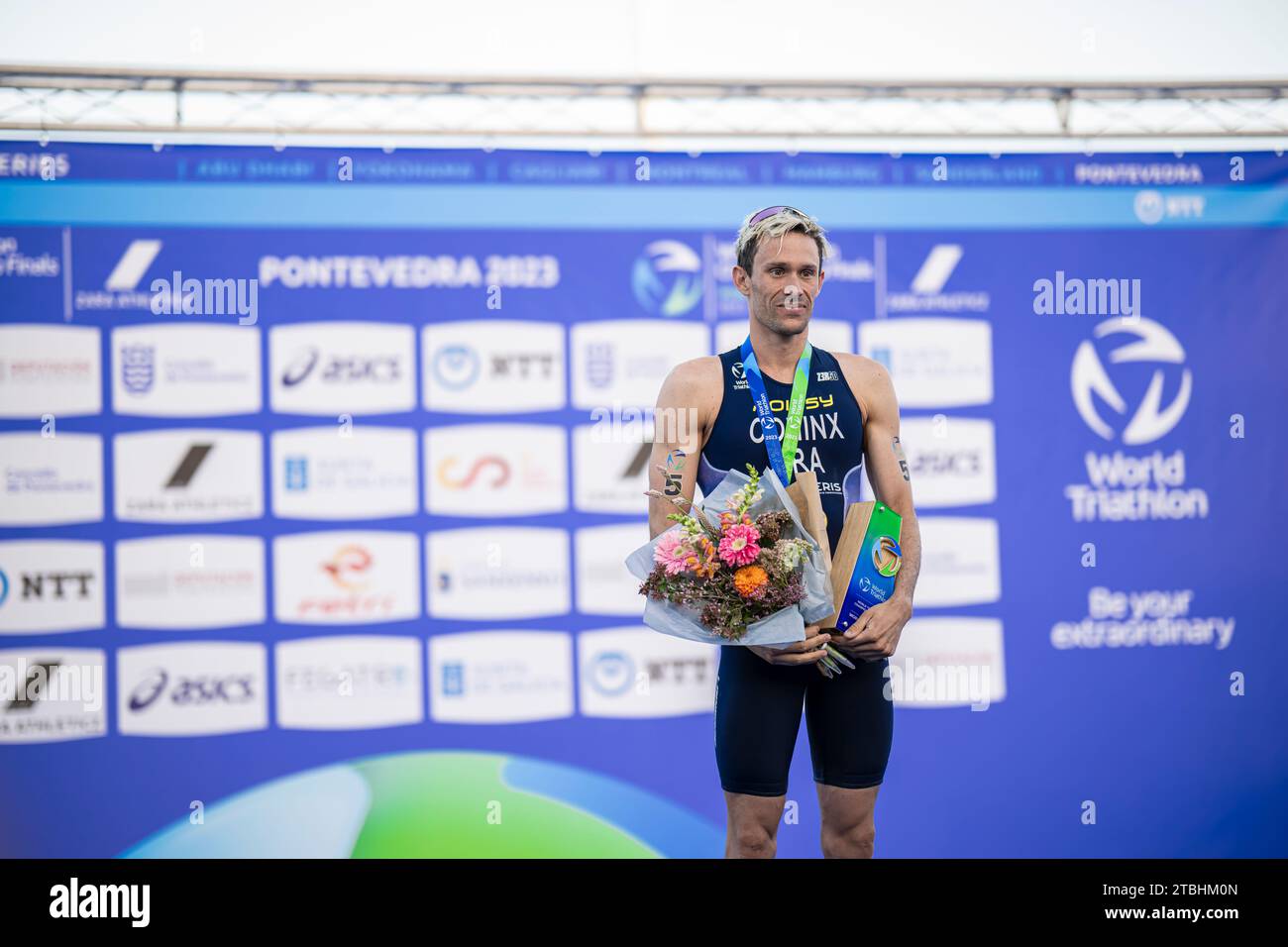 Dorian Coninx at the award ceremony as winner in Pontevedra in the 2023 ...
