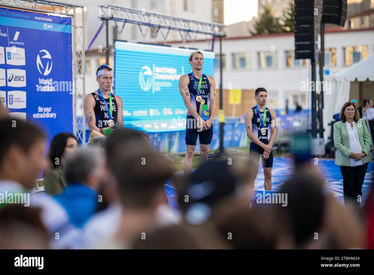 Dorian Coninx,Tim Hellwig,Léo Bergere at the award ceremony as winner ...