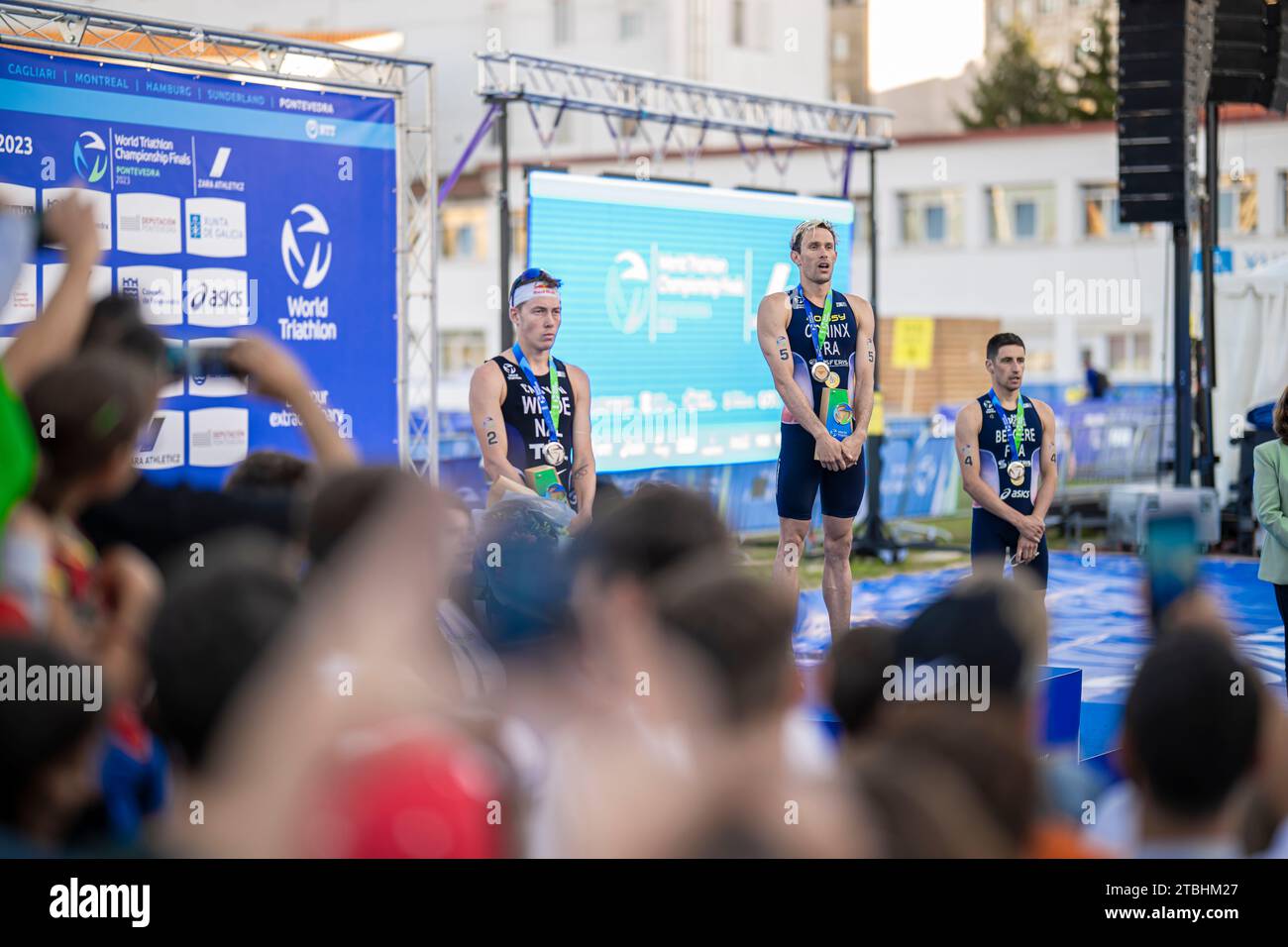Dorian Coninx,Tim Hellwig,Léo Bergere at the award ceremony as winner ...