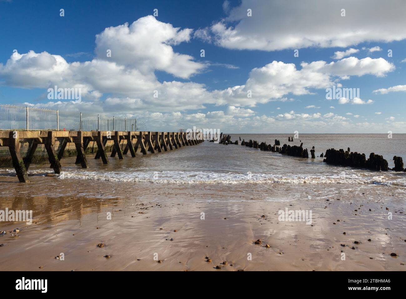 Reflections on Walberswick Beach in Suffolk, England, United Kingdom ...