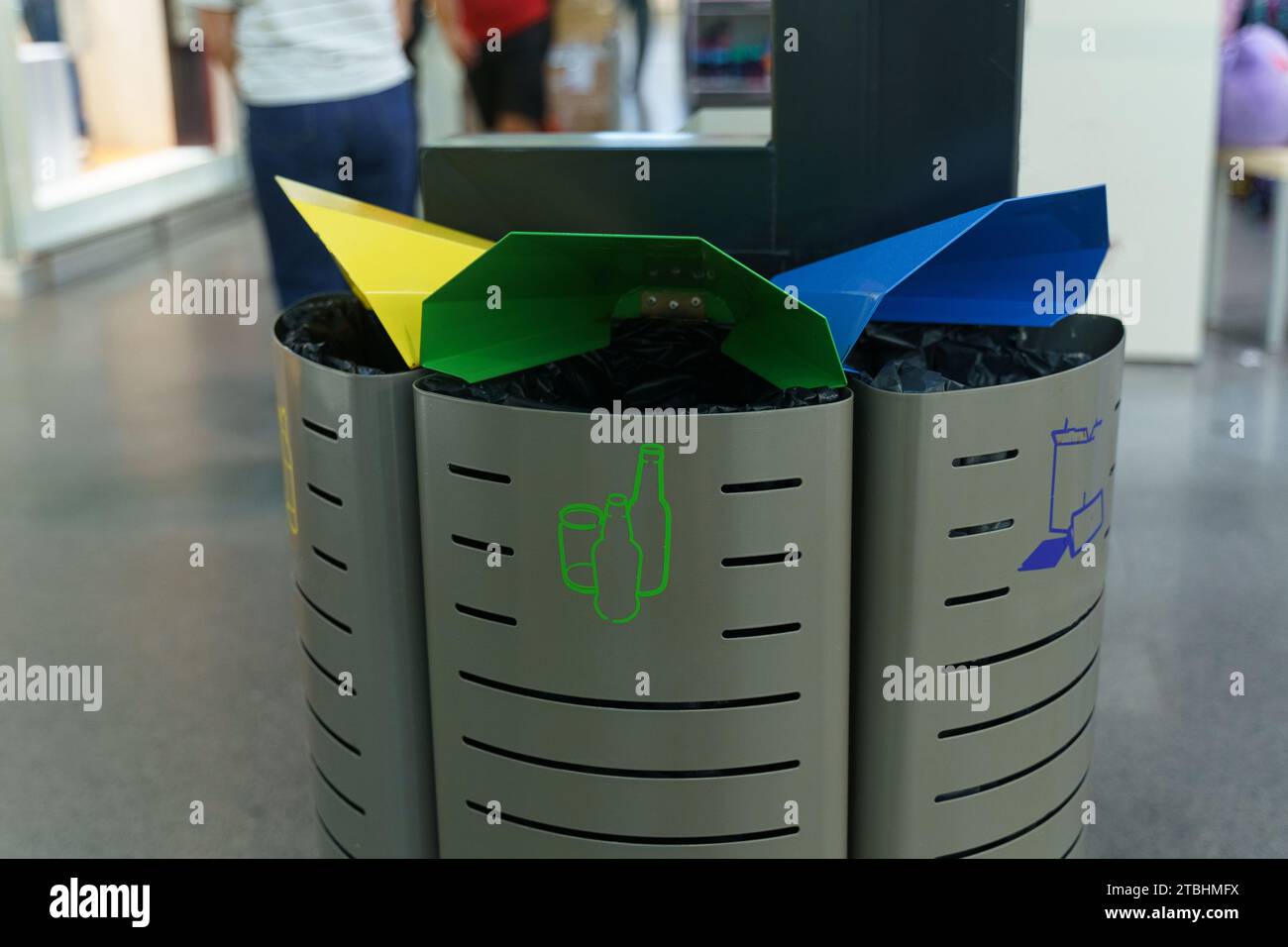 Separate waste collection on city streets. Eco-friendly waste ...