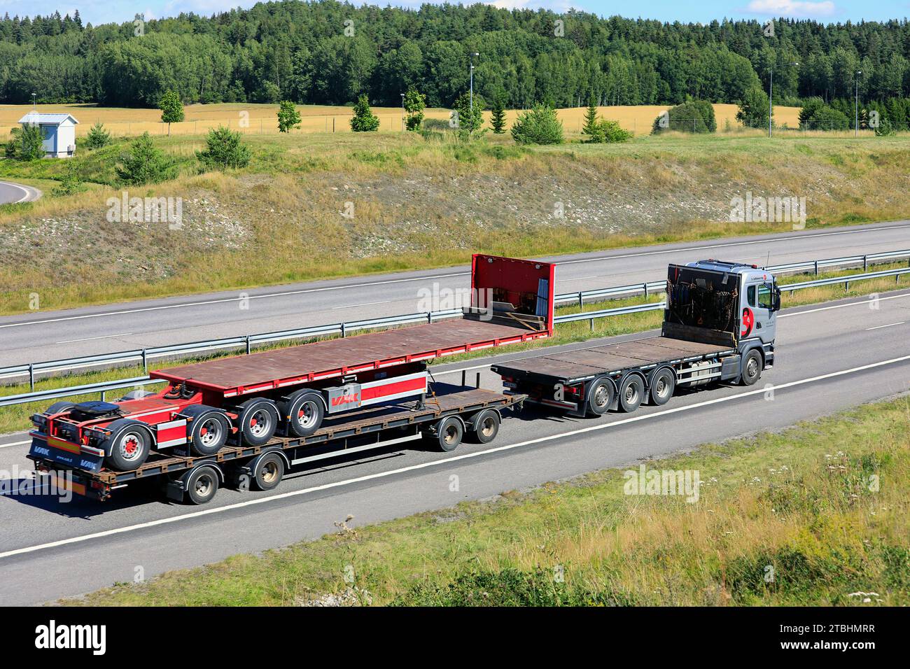 Flatbed Truck On Highway 1/16 Red 1975 Chevy Heavy Duty Flatbed Truck