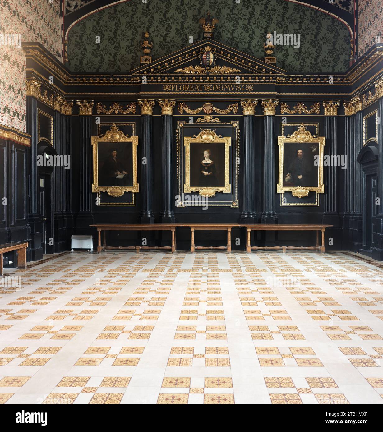 Old Hall (dining room) with portraits ( the Grey family), , Queens ...