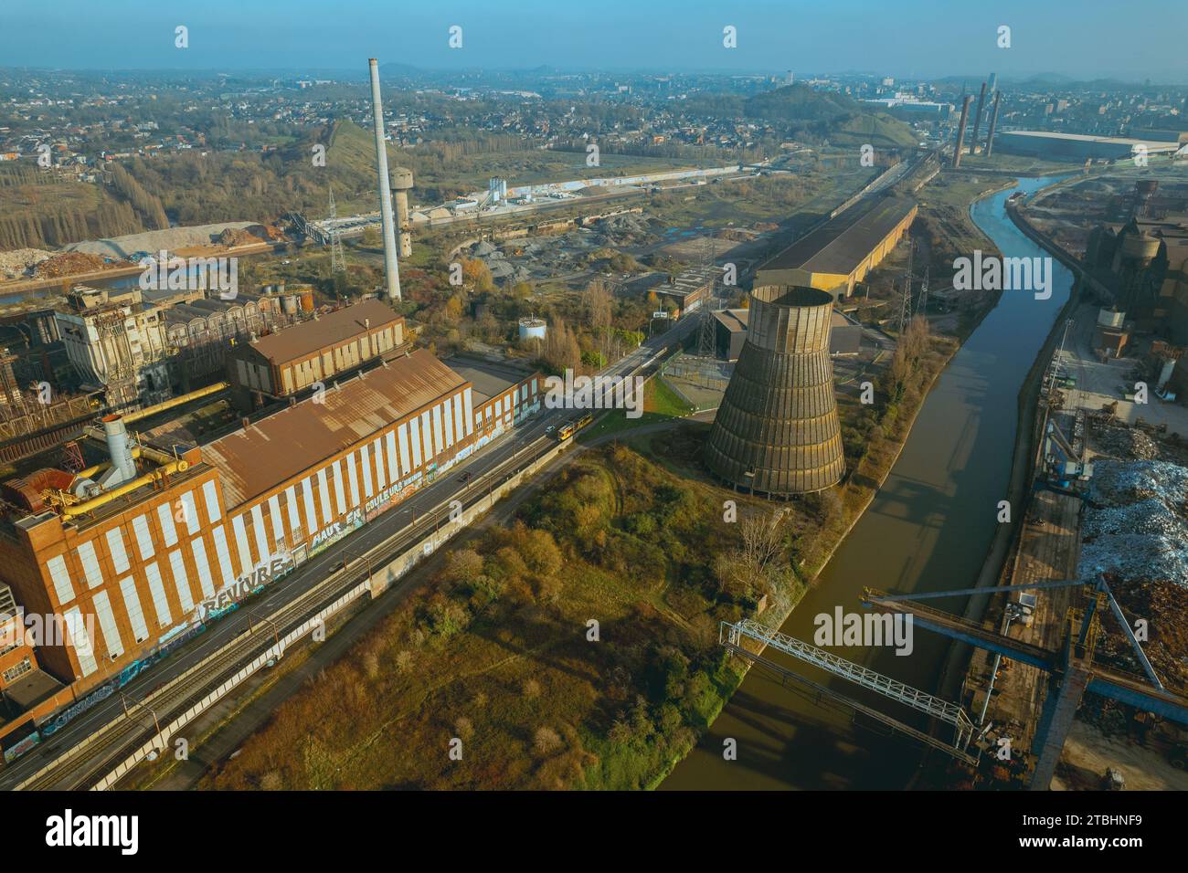 An aerial view of an abandoned power plant in Charleroi, Belgium Stock ...