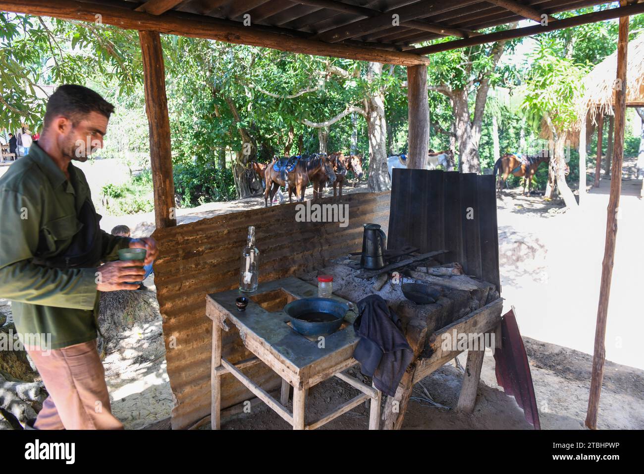 Vinales, Cuba - 10 August 2023: View at a cafe on the fire in the rural ...