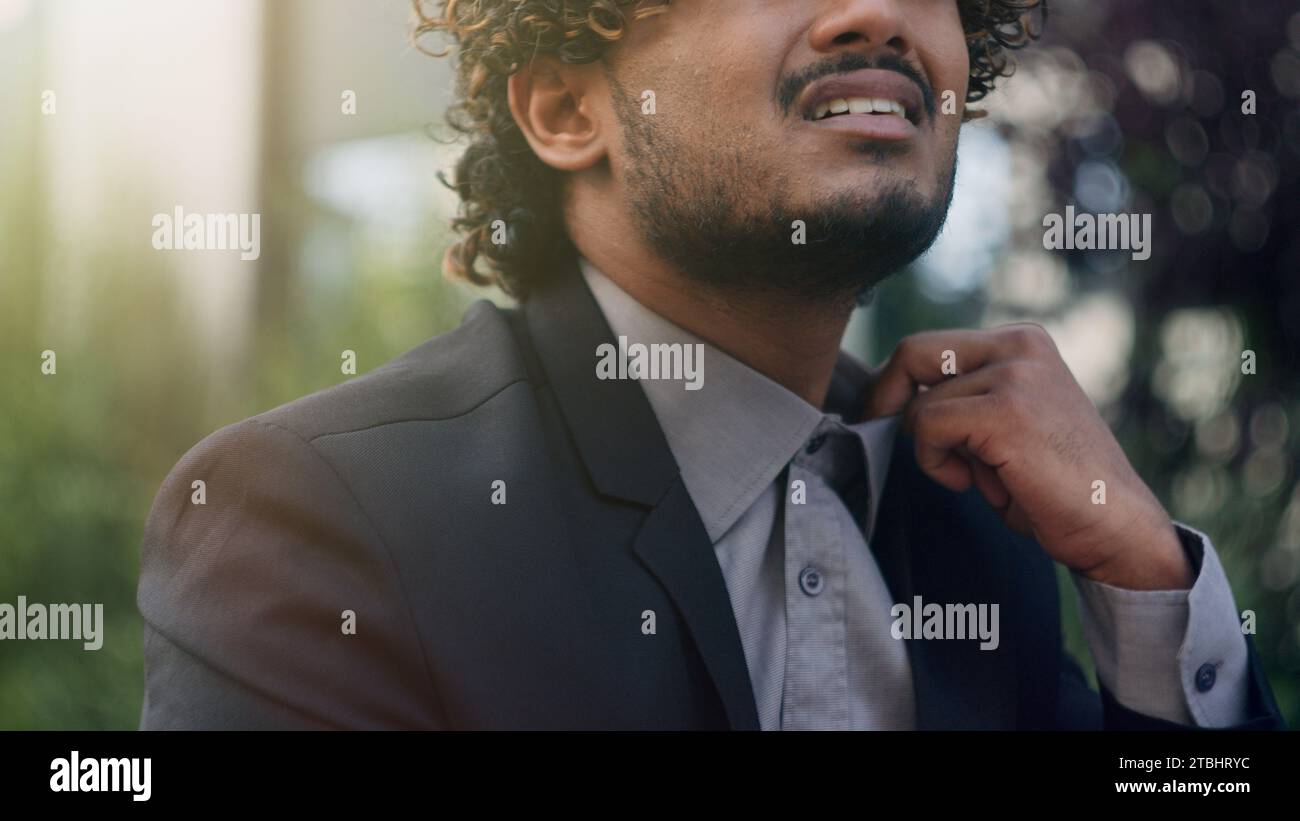 Tired exhausted unwell bad feeling Hispanic businessman suffering high ...