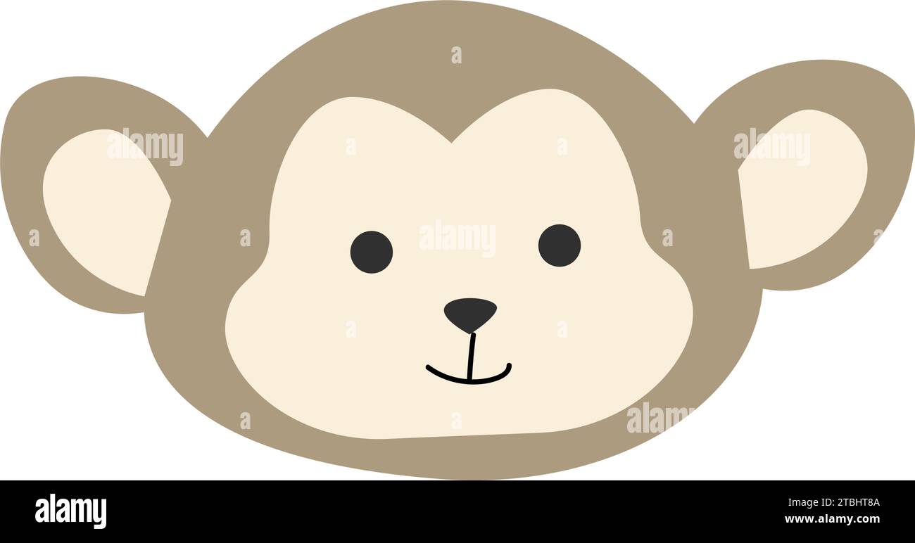 cute simple face monkey, wild animal portrait, animal head. Vector ...