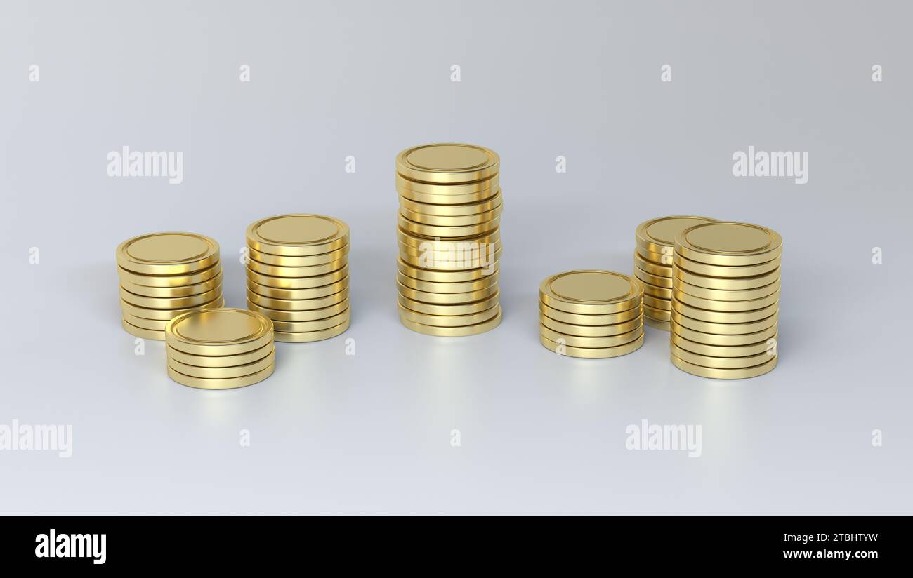 Golden Coins Stacked in Piles. Payment money, Dollar Bill, Banking ...