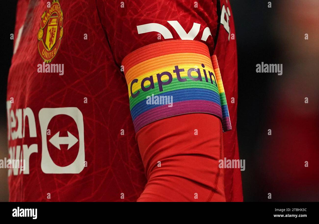 A general view of a rainbow captains armband during the Premier League ...