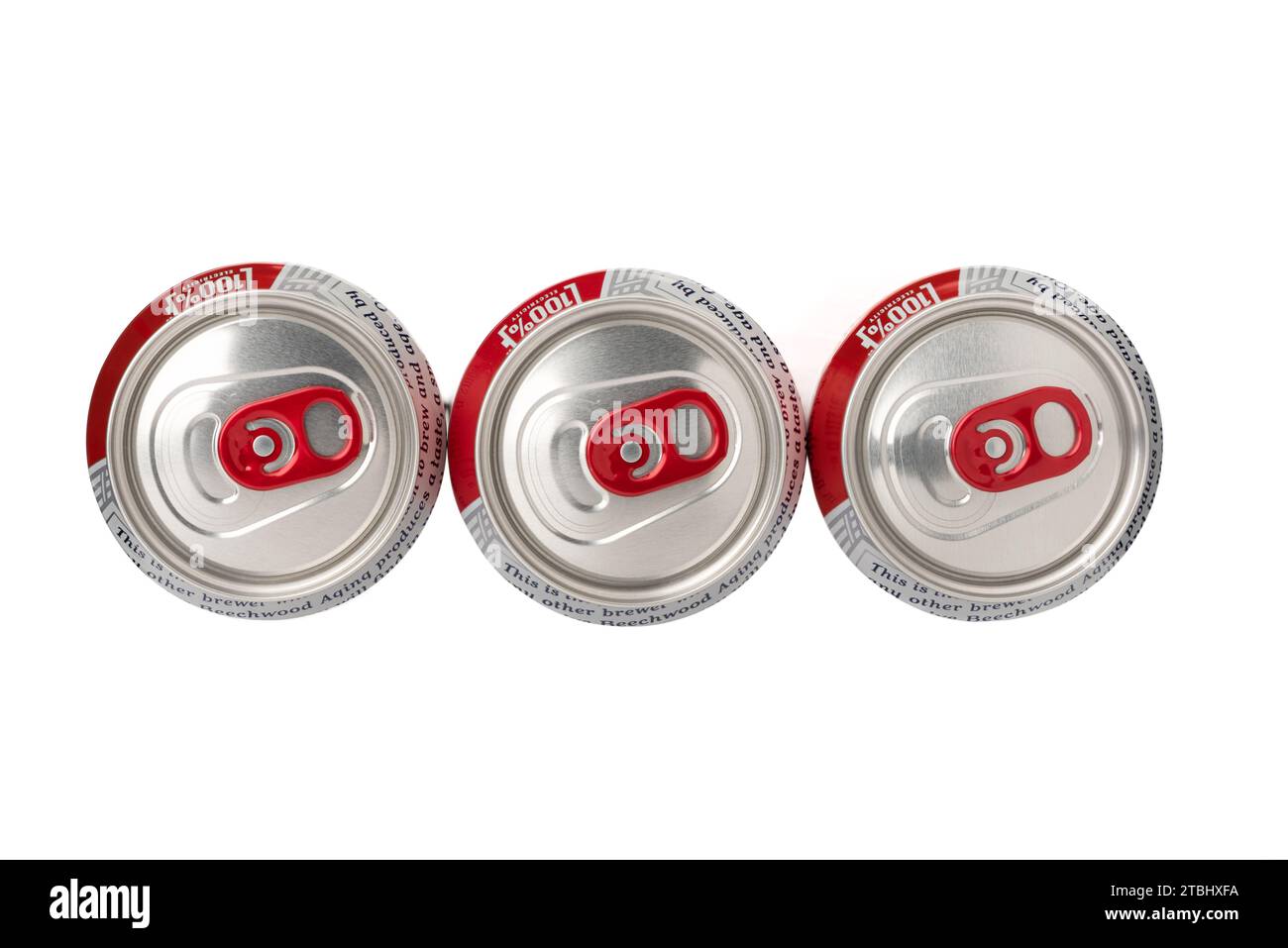 Moscow, Russia - November 30, 2023: Three closed cans of BUD beer on a ...