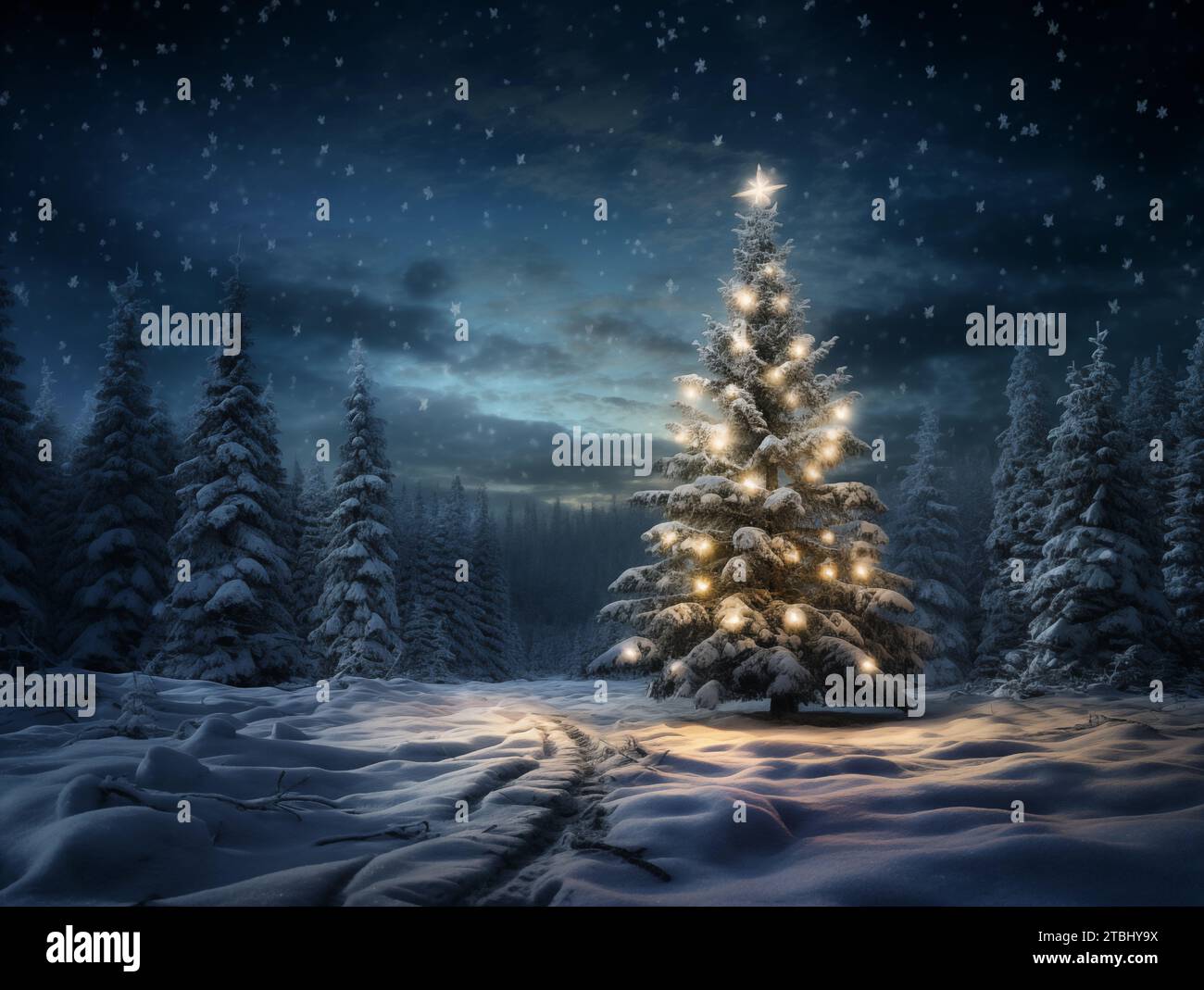 Christmas Tree, winter, snow, december, xmas, Digital Backdrop Stock ...