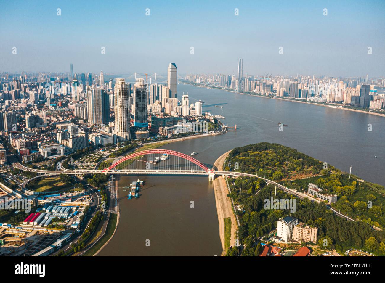 An aerial photography of Wuhan Qingchuan Bridge built near the ...
