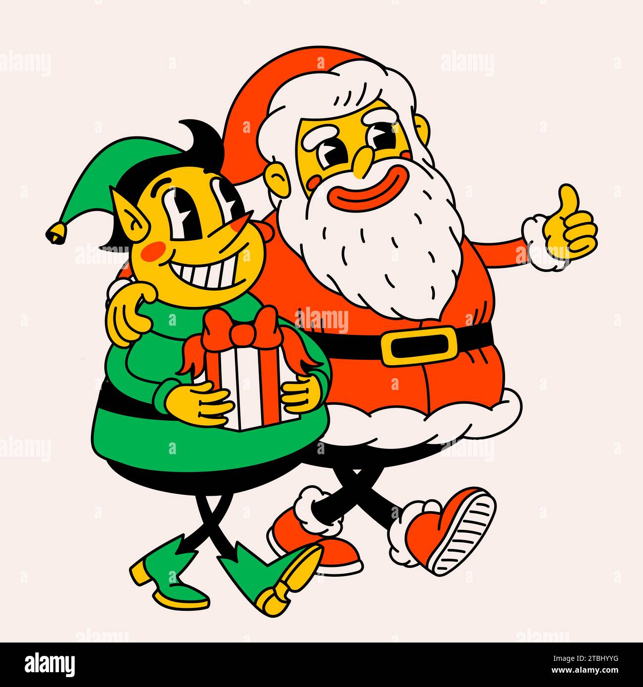 Retro cartoon Santa Claus and Christmas Elf. Groovy vintage 30s funny ...