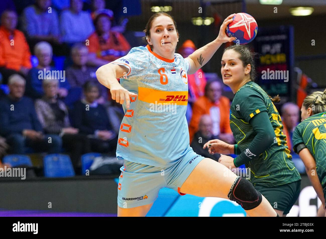 Laura van der Heijden of the Netherlands during the 26th IHF Women's ...