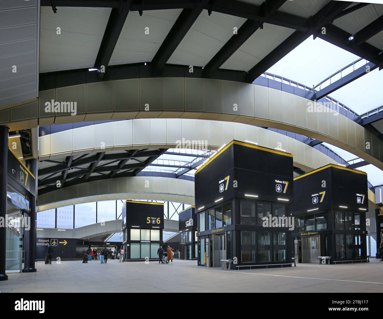 The newly expanded railway station at London's Gatwick Airport, UK ...