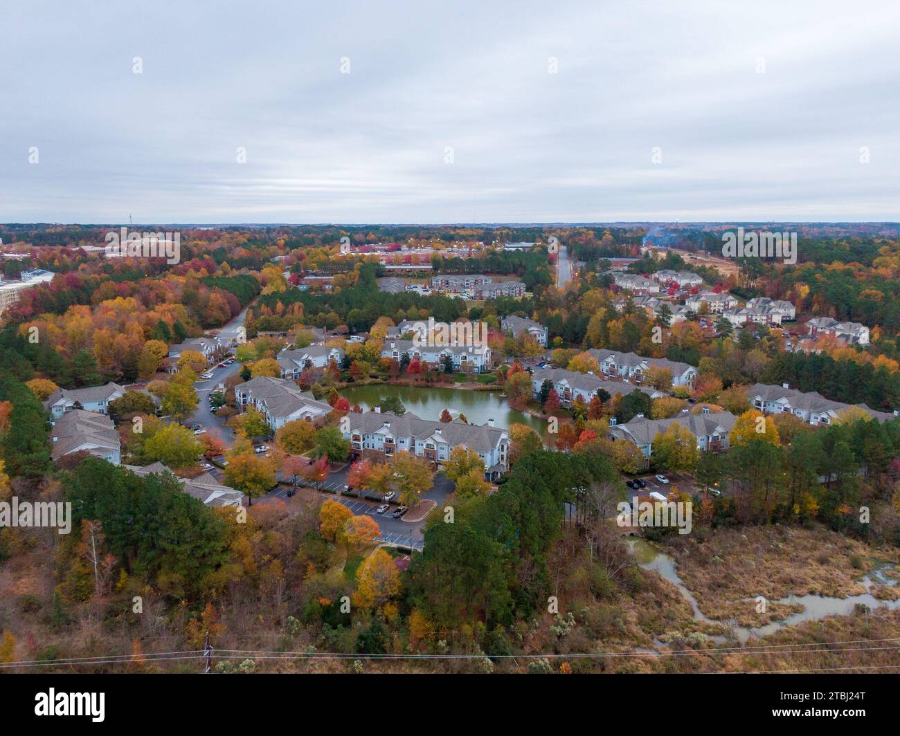 Drone photos of an apartment complex showing beautiful fall colors ...