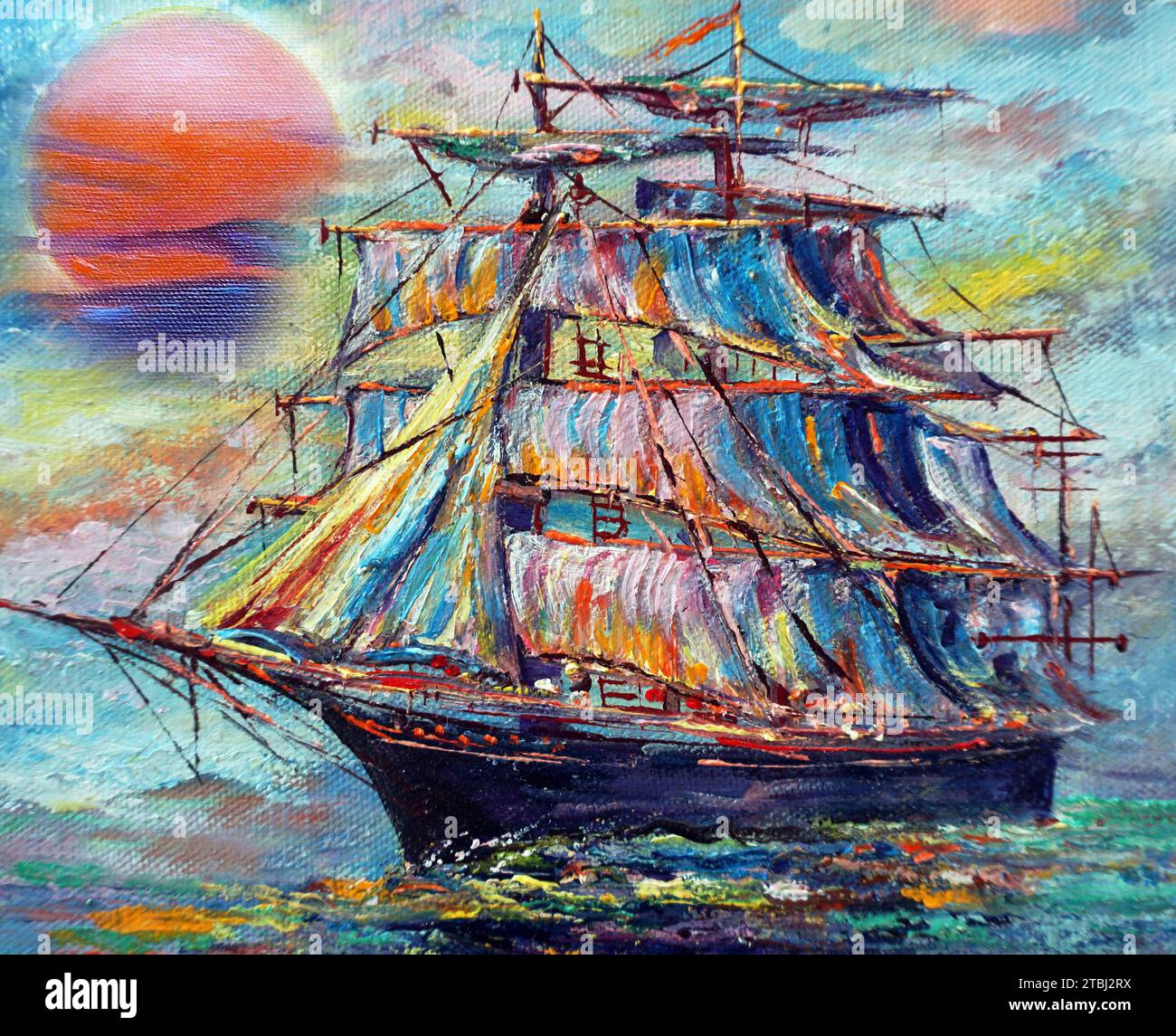 Art Oil painting color sailboat Stock Photo - Alamy