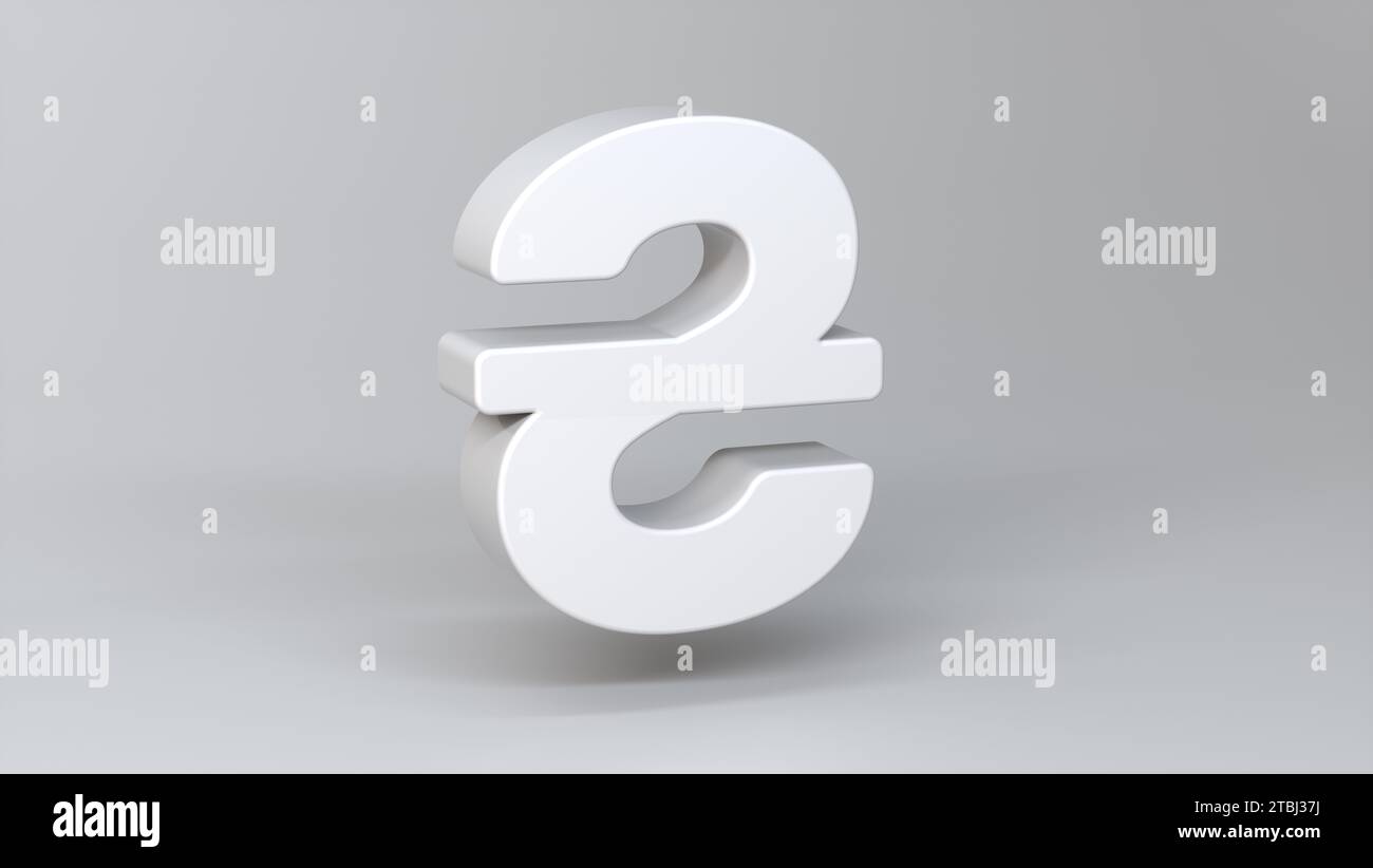 Simply White Hryvnia money symbol on a soft gray studio background. UAH ...